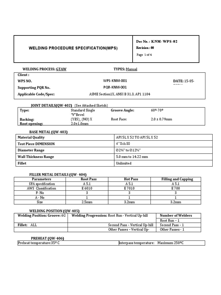 KNM WPS Gtaw | PDF | Construction | Welding