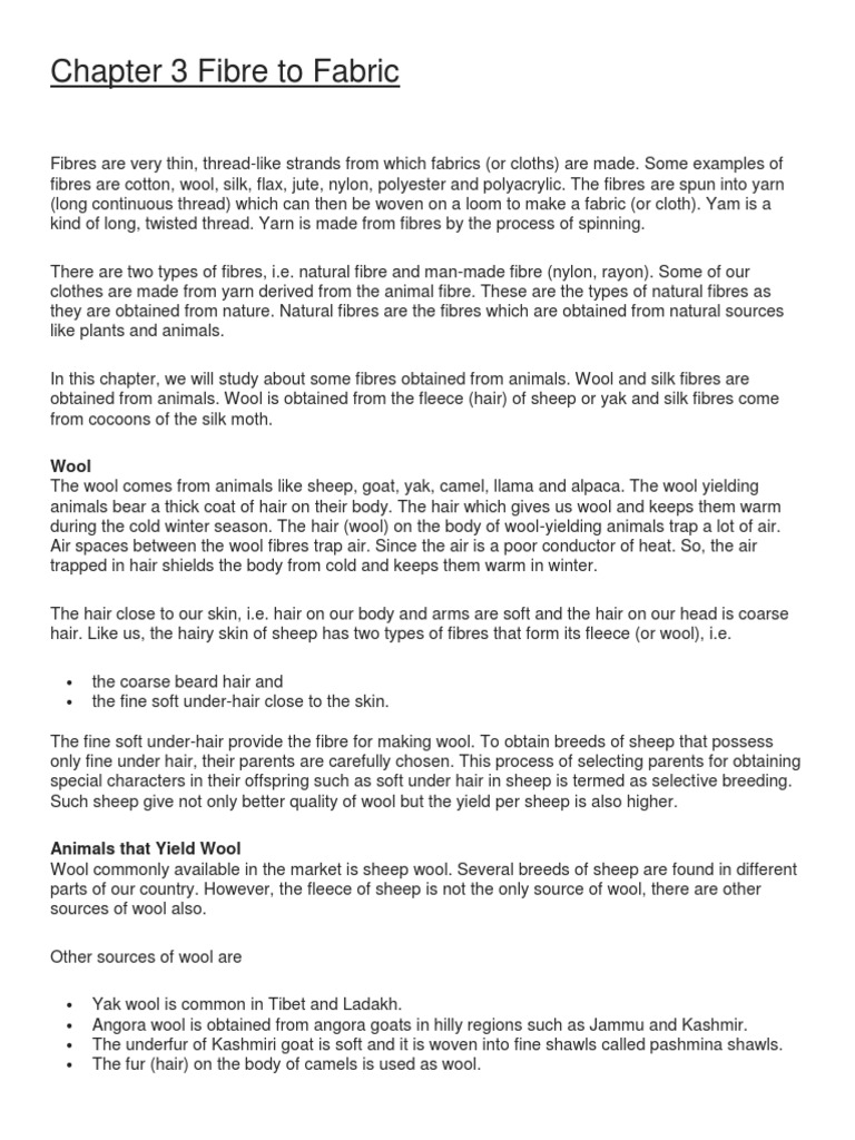 Chapter 3 Fibre To Fabric Notes | PDF | Silk | Wool