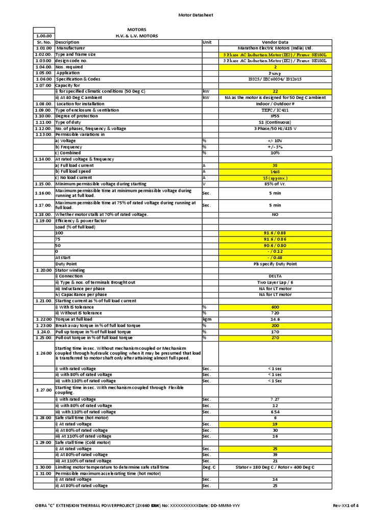 22 kW Motor Specifications and Details | PDF | Electric Motor | Lubricant