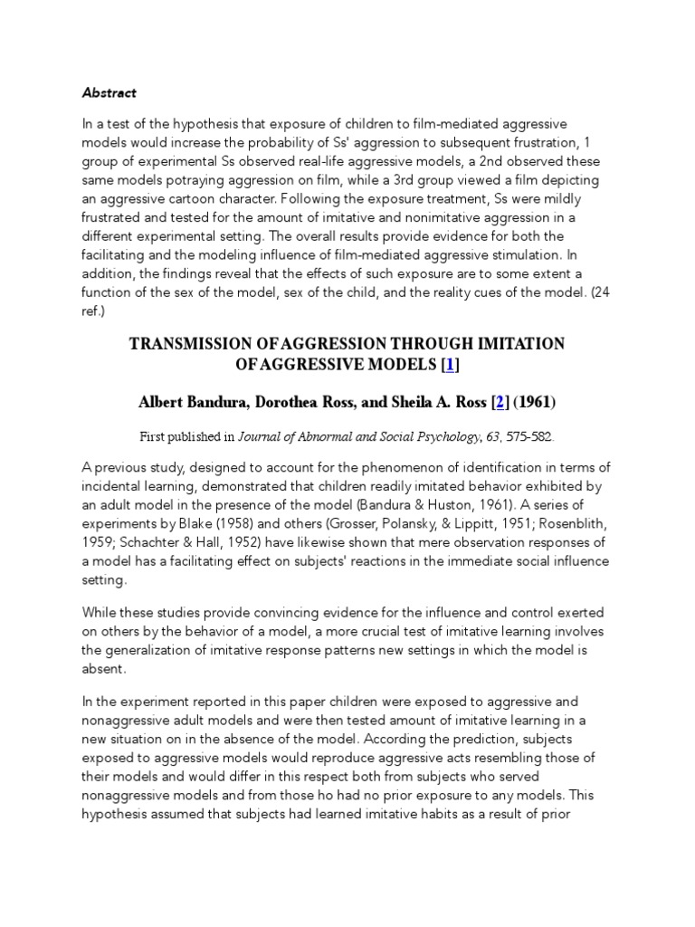 Bandura Et Al. | PDF | Aggression | Imitation