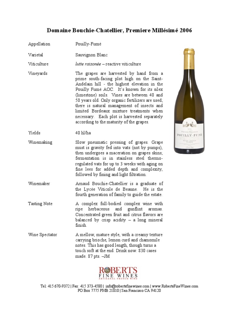 Bouchie Premiere Fact Sheet | PDF | Winemaking | Viticulture