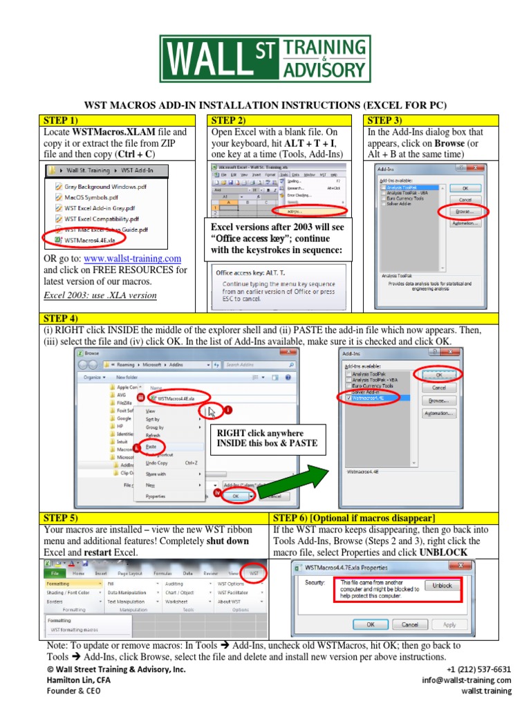Wst Macros Add In Instructions Pdf Microsoft Excel Ibm Pc Compatibles