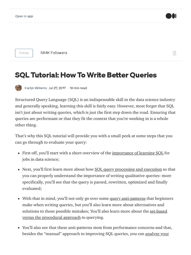 SQL Tutorial - How To Write Better Queries - by Karlijn Willems - Towards Data Science | PDF ...