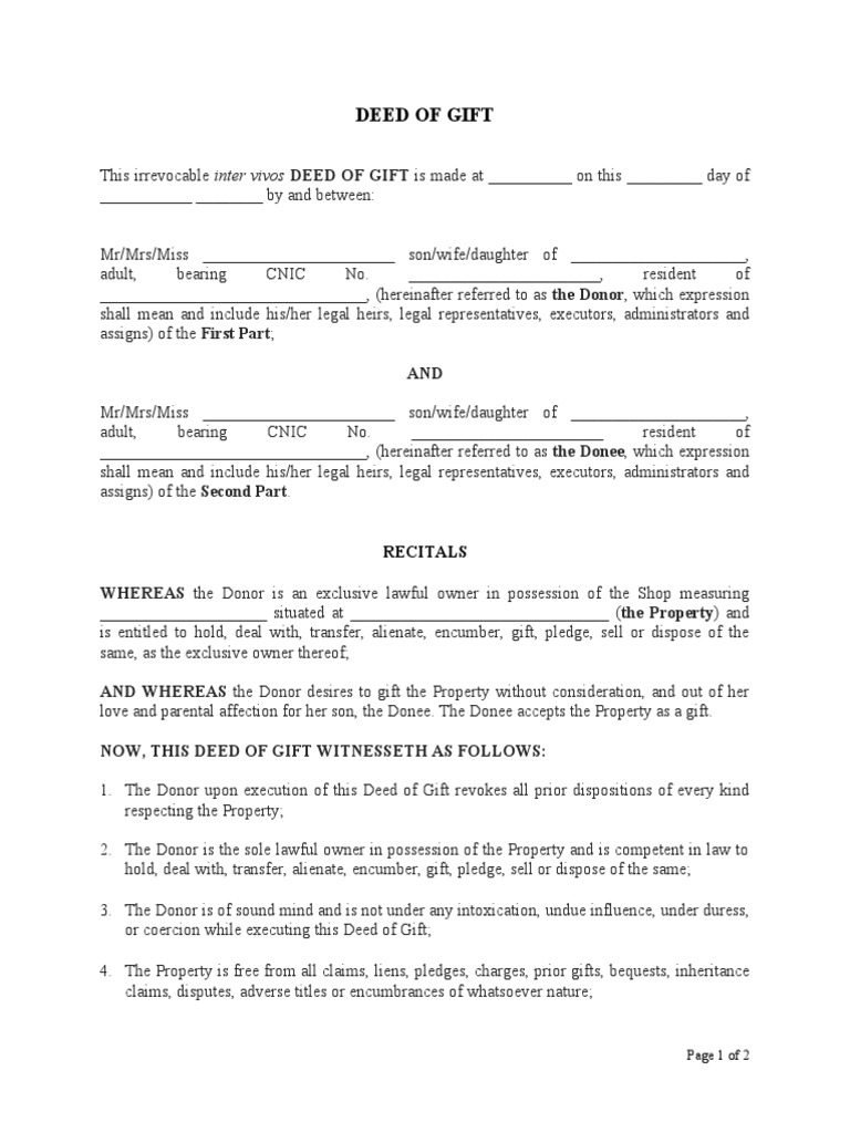 Deed of Gift: Recitals | PDF | Property | Deed