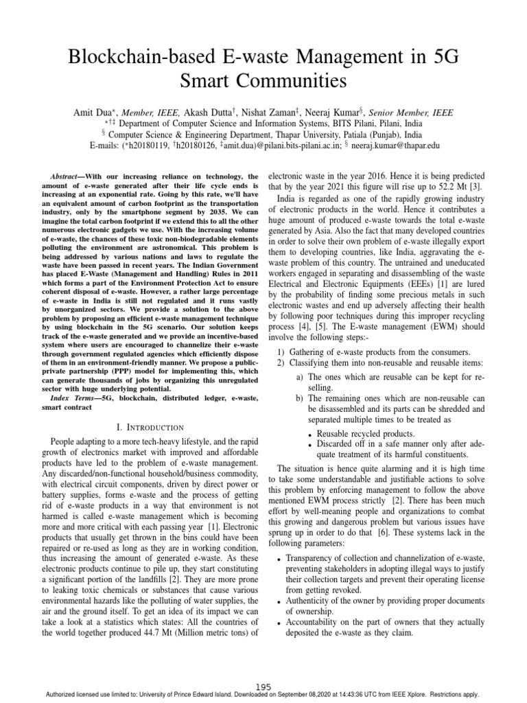 Blockchain-Based E-Waste Management in 5G Smart Communities | Descargar gratis PDF | Electronic ...