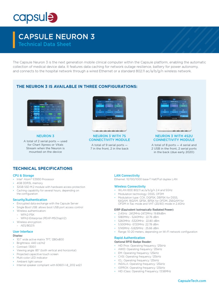 Capsule Neuron 3: Technical Data Sheet | PDF | Wireless Lan | Ieee 802.11