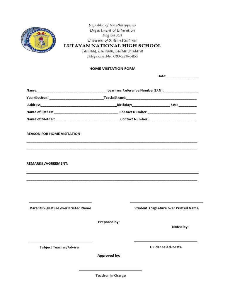 Home Visitation Form | PDF