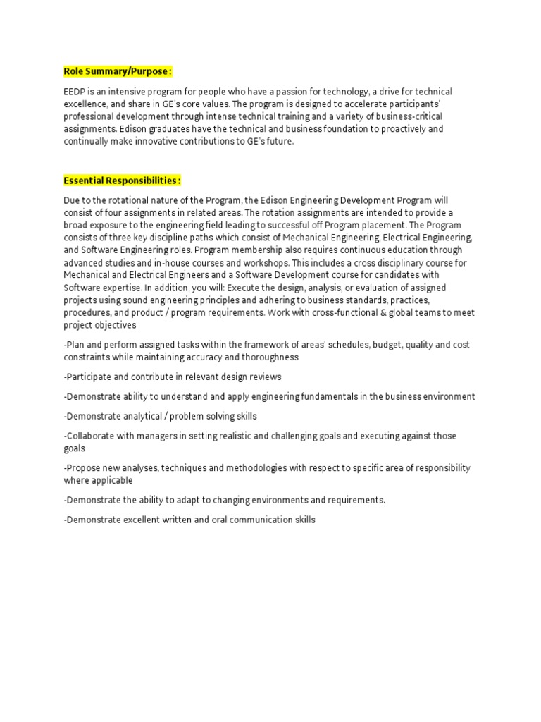 GE Healthcare EEDP JD | PDF