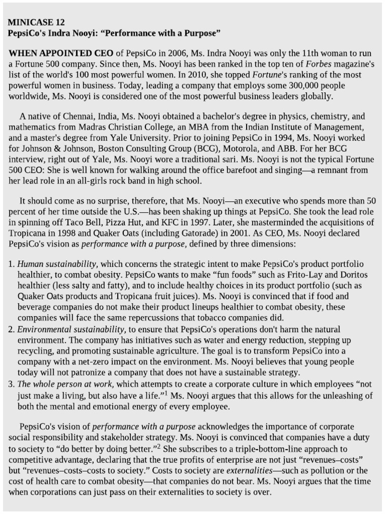 CS-1 PepsiCo's Indra Nooyi Performance With Purpose | PDF
