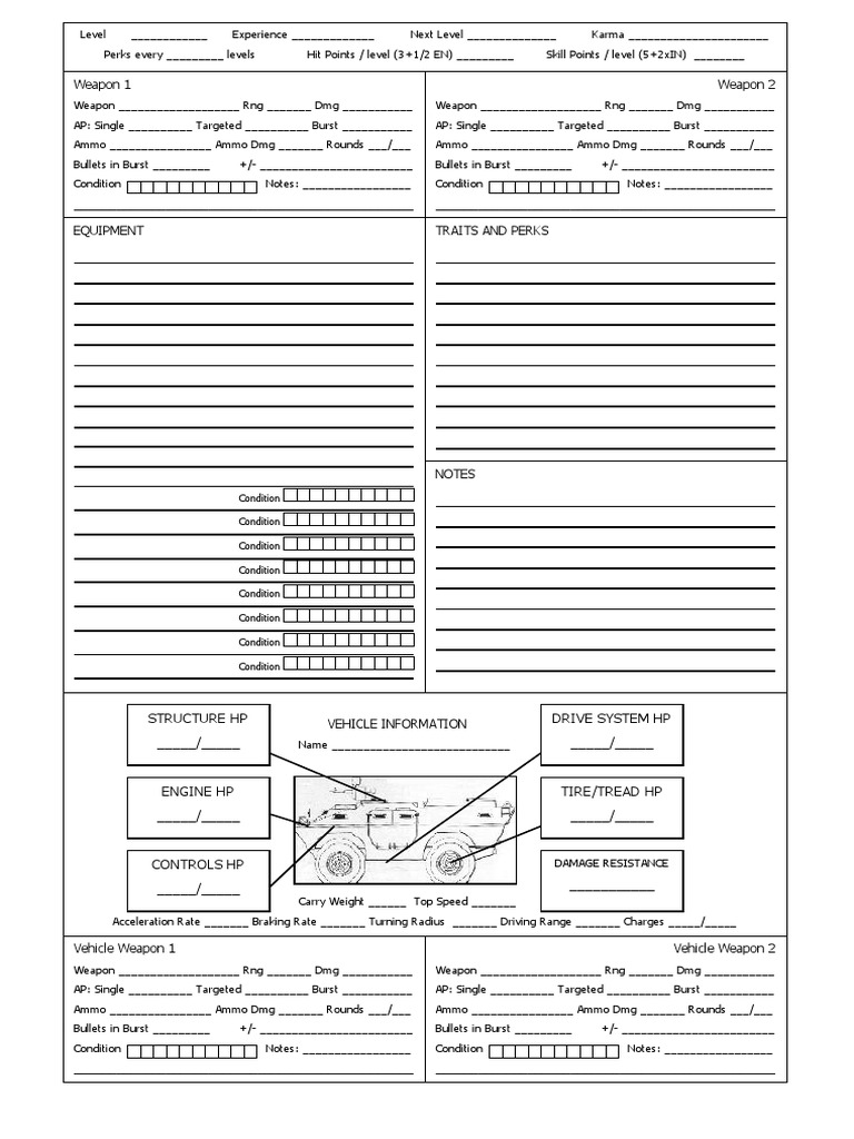 Fallout Character Sheet 2 | PDF | Ammunition | Motor Vehicle