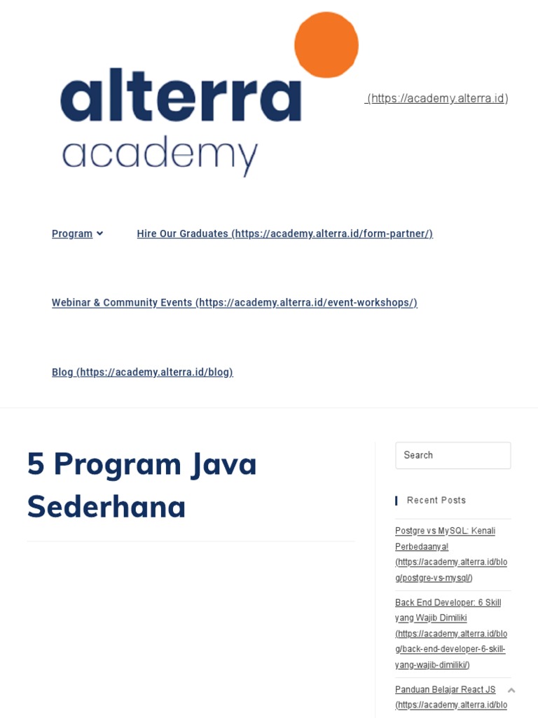 5 Program Java Sederhana Alterra Academy | PDF