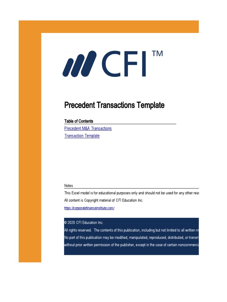 Precedent M&A Transactions Transaction Template | PDF | Financial ...