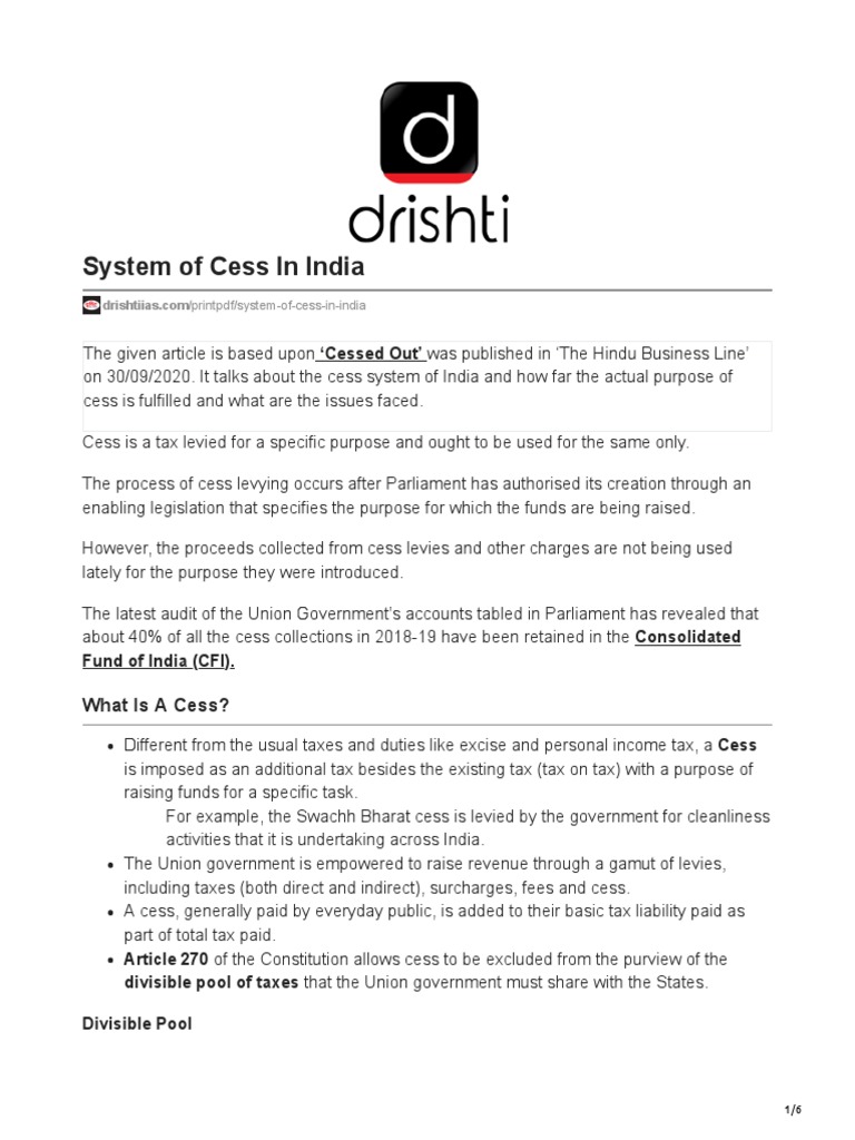 System of Cess in India: What Is A Cess? | PDF | Taxes | Government Of ...