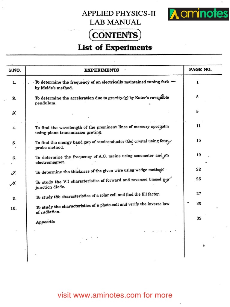 Applied Physics - II Lab Manual | PDF | Wellness