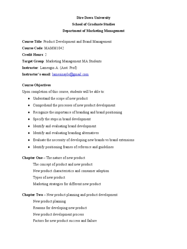 Product Development and Brand Management - Course Outline | Descargar ...