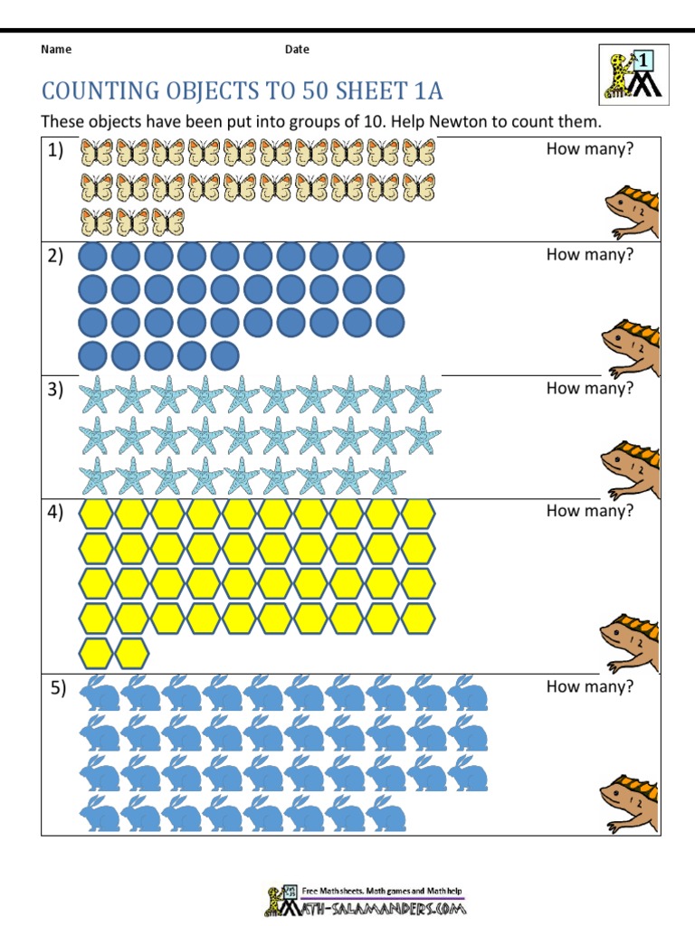 Counting Objects To 50 Sheet 1A: These Objects Have Been Put Into ...