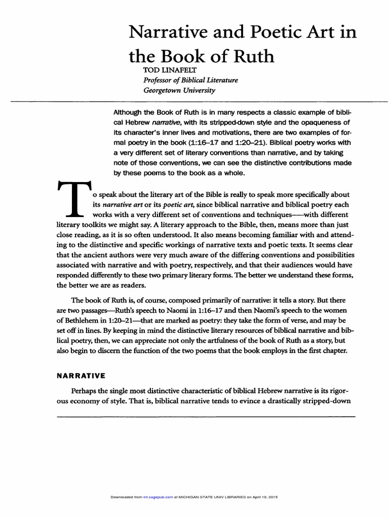 Poetic and Narrative Art in Ruth | PDF | Ruth (Biblical Figure) | Poetry