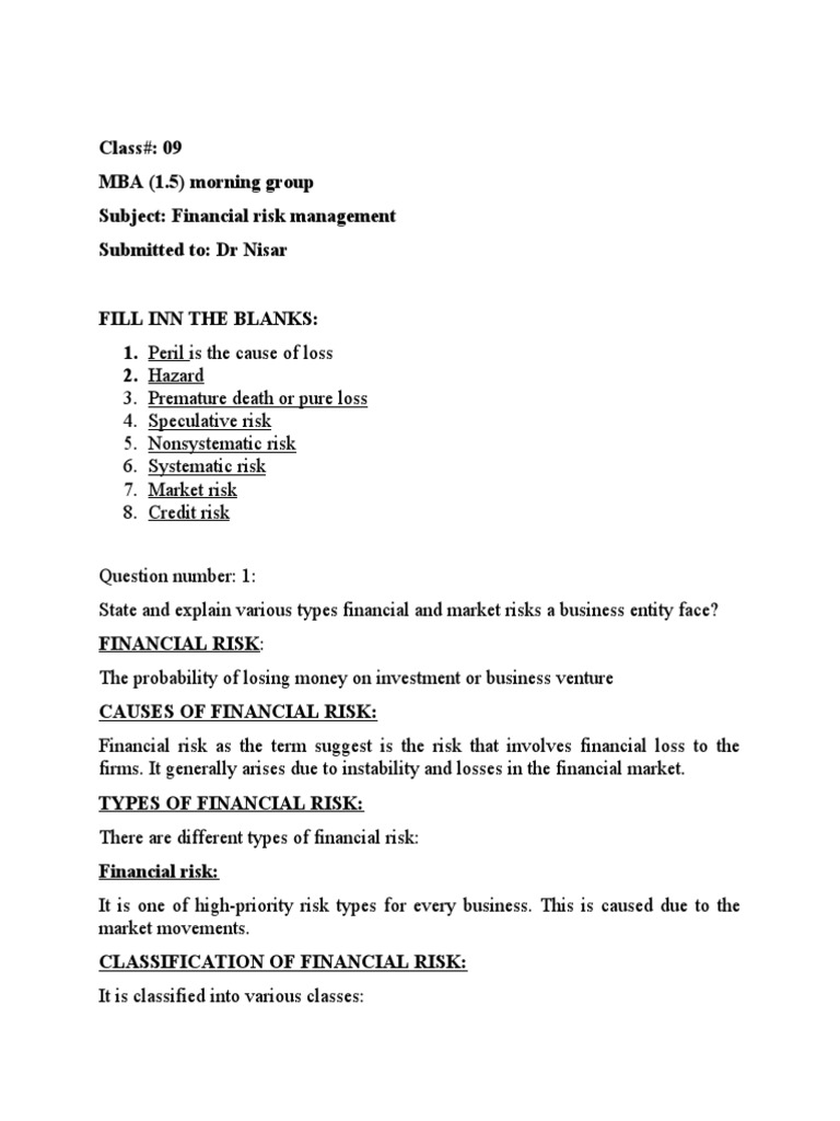 Financial Risk Management | PDF | Financial Risk | Insurance