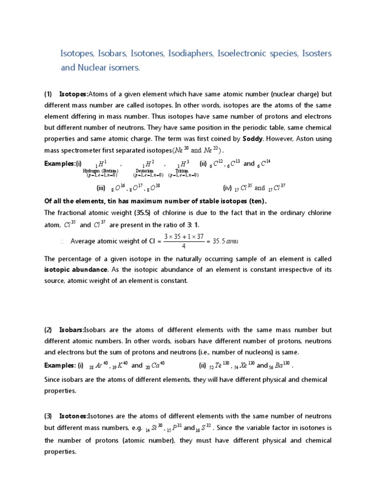 A Comprehensive Explanation of Isotopes, Isobars, Isotones, Isodiaphers ...