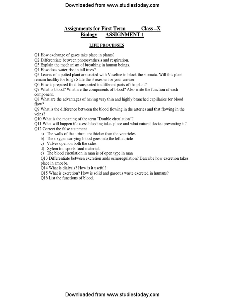 CBSE Class 10 Biology Worksheet | PDF
