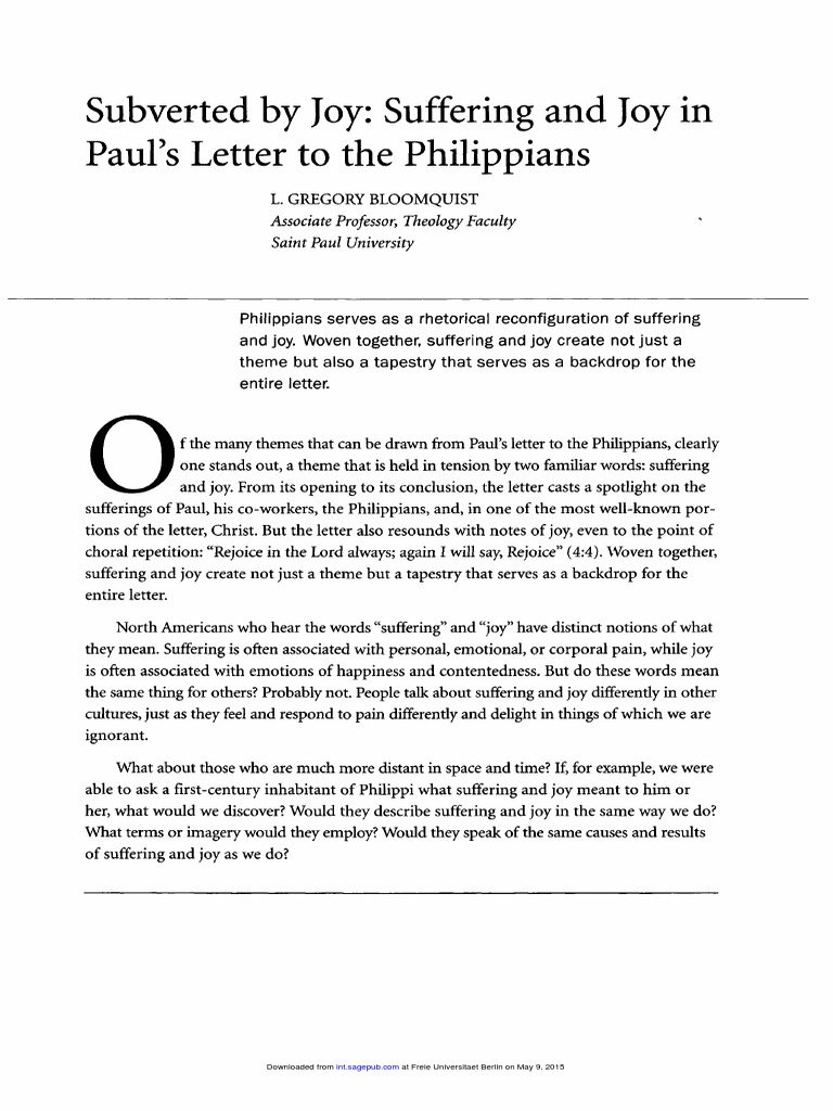 Subverted by Joy Suffering and Joy in Paul's Letter To The Philippians ...