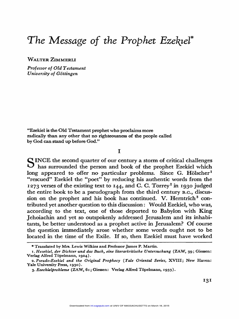 The Message of The Prophet Ezekiel | PDF | Ezekiel | Babylonian Captivity
