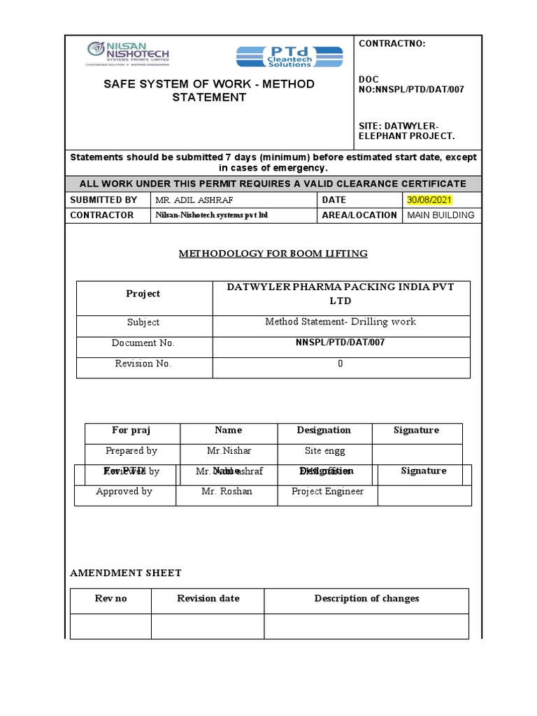 Safe Work Method Statement for Drilling | PDF | Occupational Safety And ...