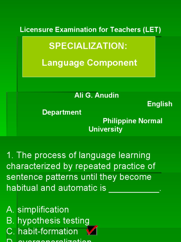 Specialization: Language Component: Licensure Examination For Teachers ...