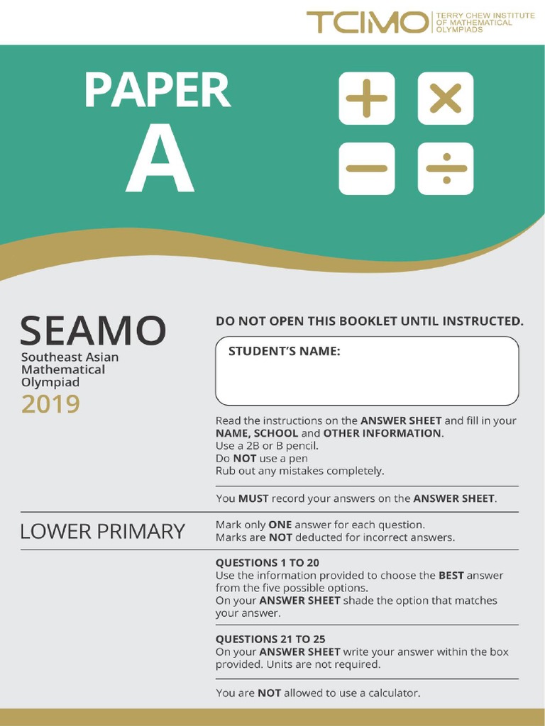 Seamo Past Paper A 2019 | PDF
