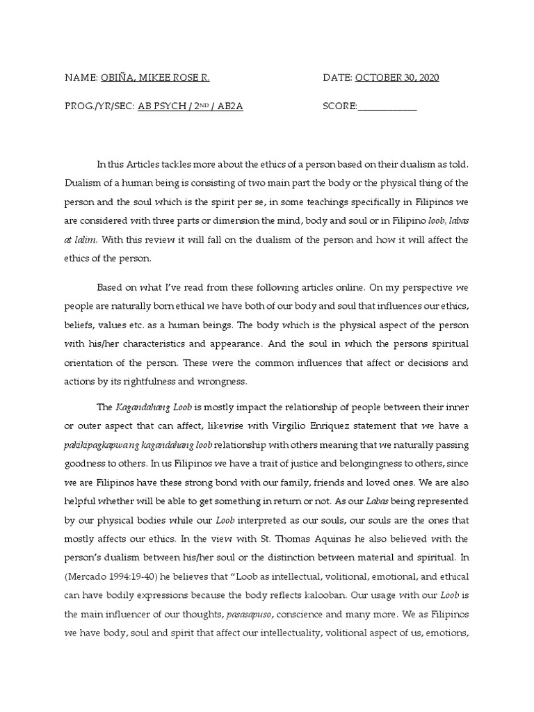 The Influence of Dualism on Ethics: A Perspective on the ...