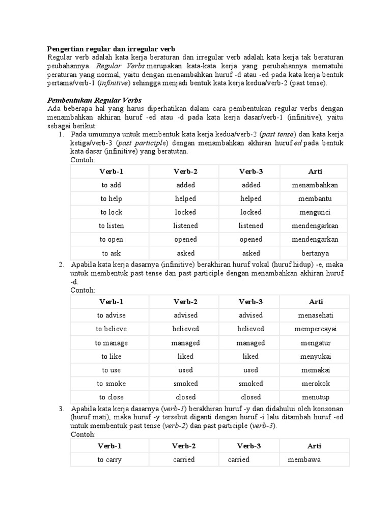 Pengertian Regular Dan Irregular Verb | PDF