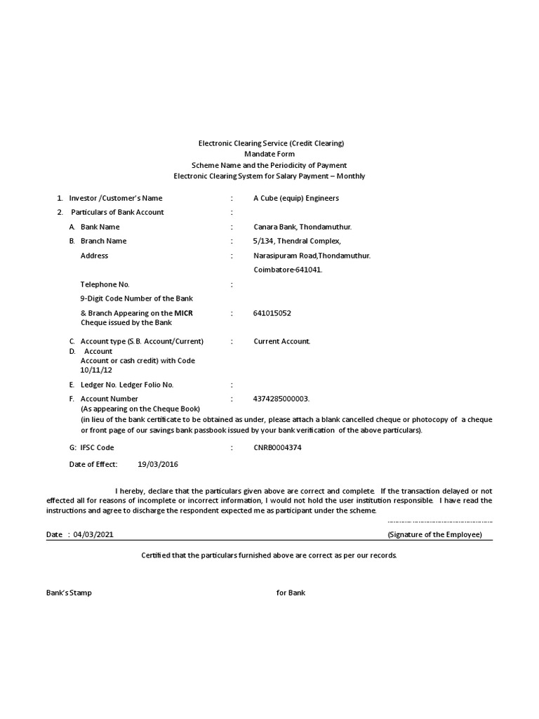 Mandatory Form | PDF | Cheque | Banks