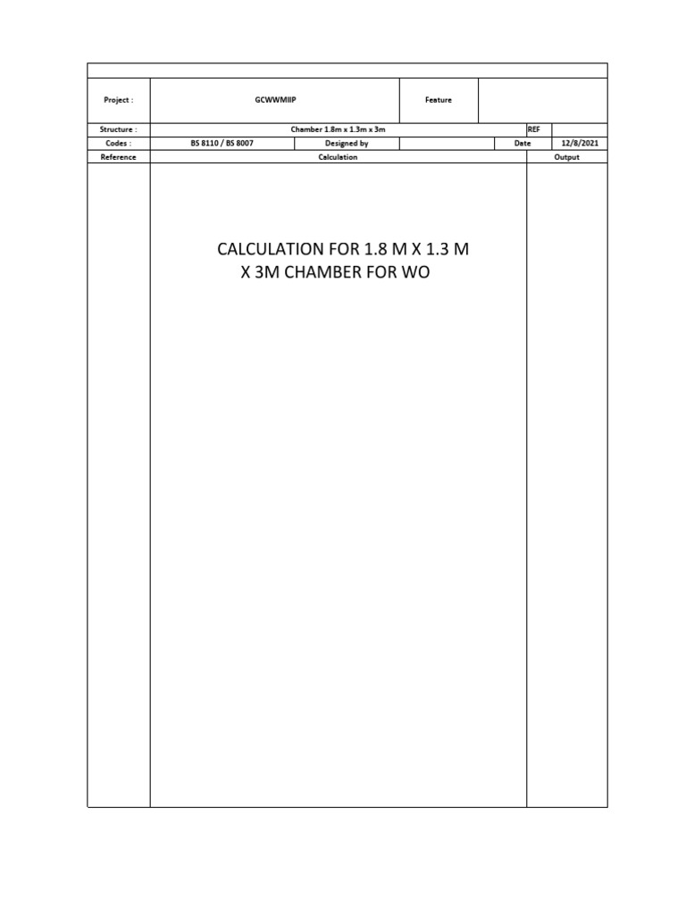 Structural design calculations for reinforced concrete chamber walls ...
