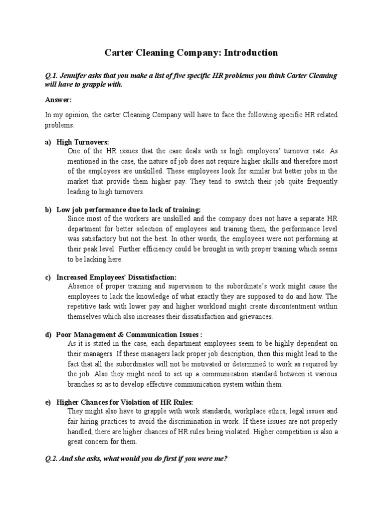 Solution To Carter Cleaning Company | PDF | Turnover (Employment ...