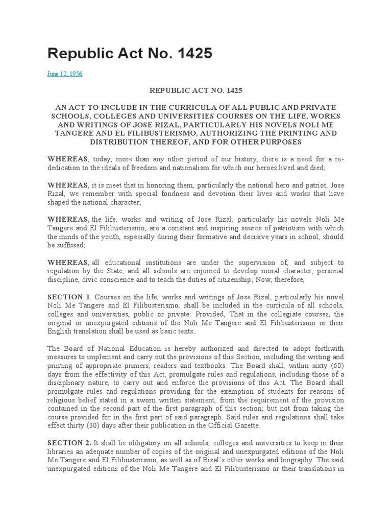 Republic Act No. 1425: June 12, 1956 | PDF | Philippines