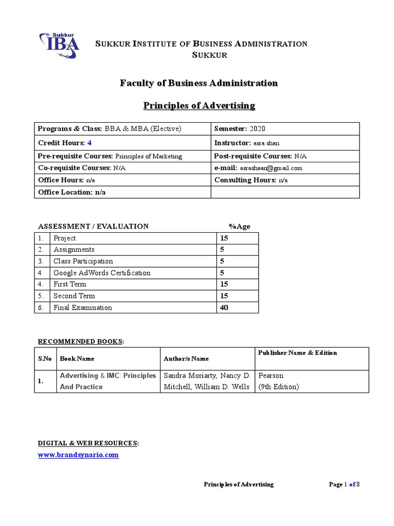 Advertising Course Outline - 2020 - SIBA | PDF | Advertising | Lecture