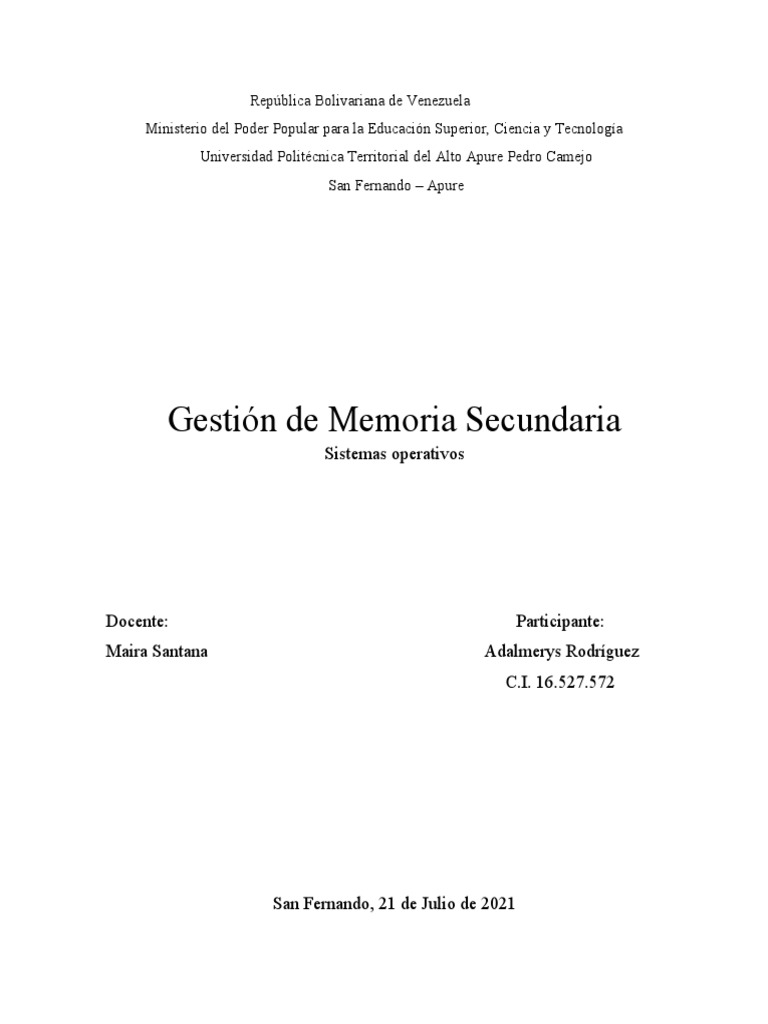 A Diferencia de La Memoria Principal La Memoria Secundaria | PDF ...