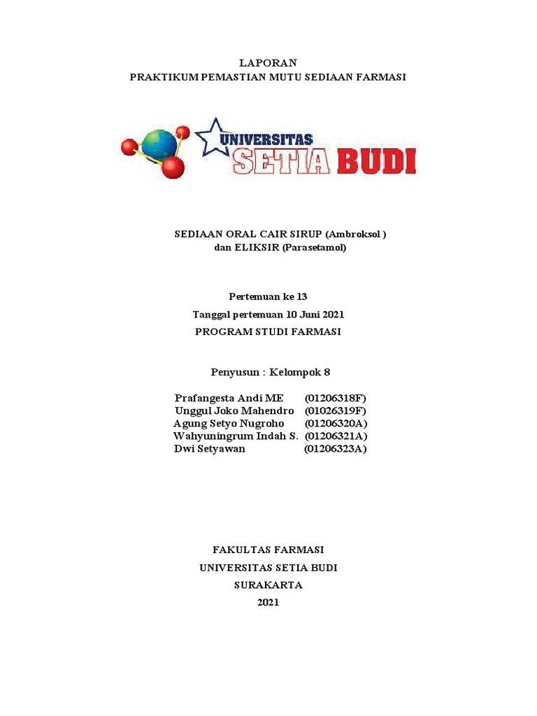 Kelompok 8 - Laporan PMSF Sediaan Cair Dan Elixir | PDF