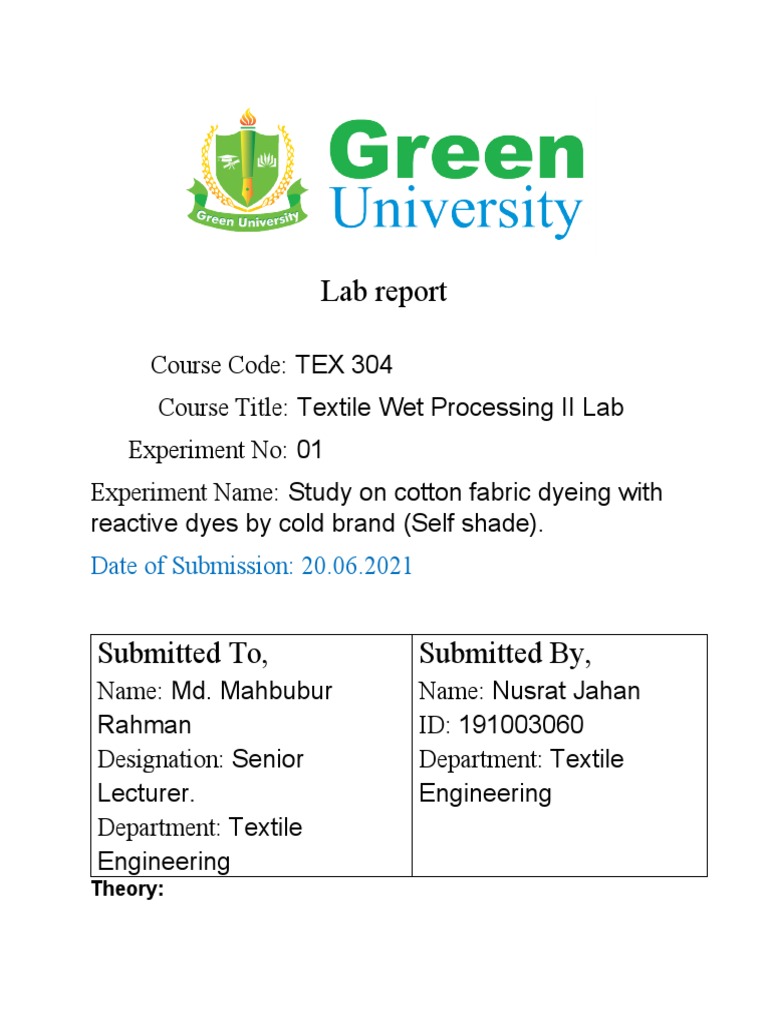 Lab Report | PDF | Dye | Chemistry