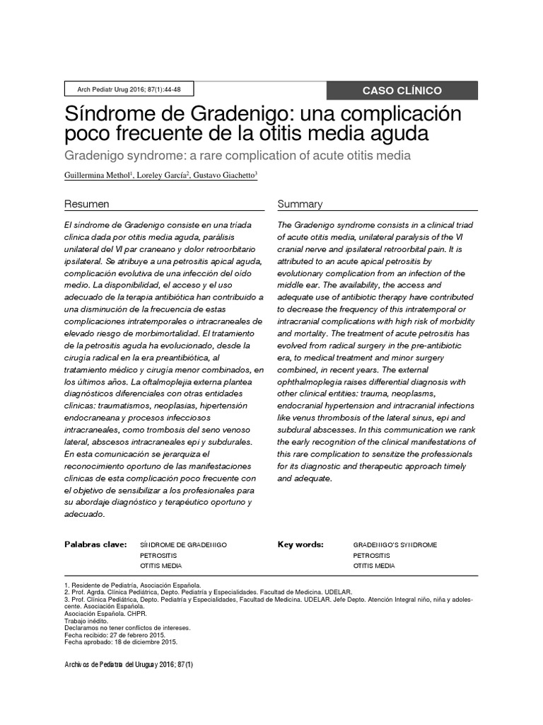 Síndrome de Gradenigo: Una Complicación Poco Frecuente de La Otitis ...