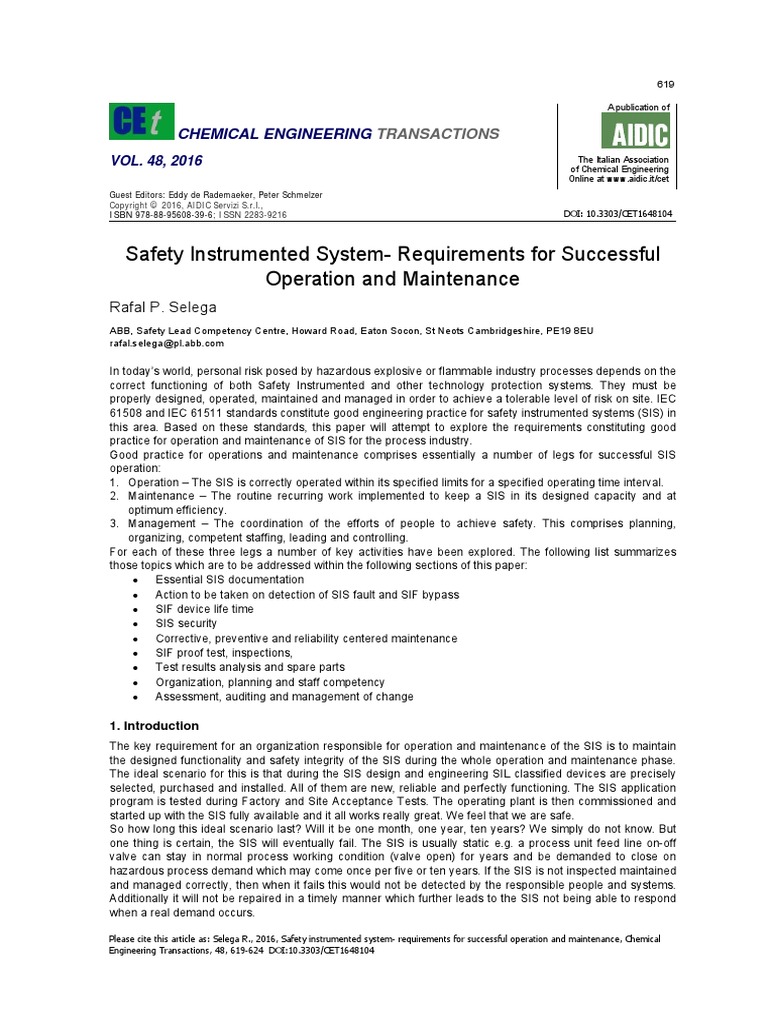 SIS Requirements For Successful Operation and Maintenance | PDF ...