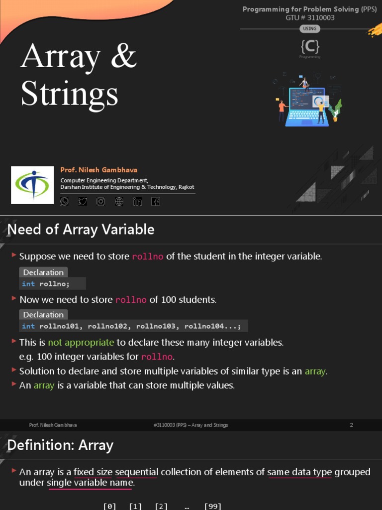 Array & Strings: Prof. Nilesh Gambhava | PDF | Array Data Type | Computer Engineering