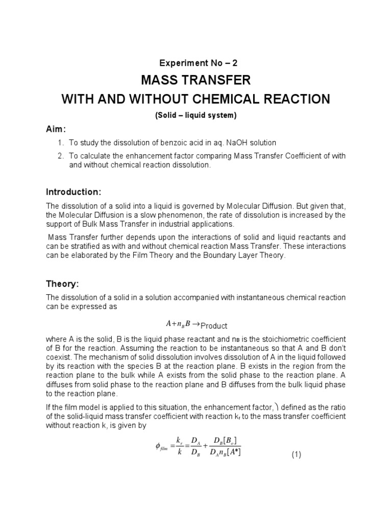 2 Mass Transfer With Without Chemical Reaction Download Free Pdf