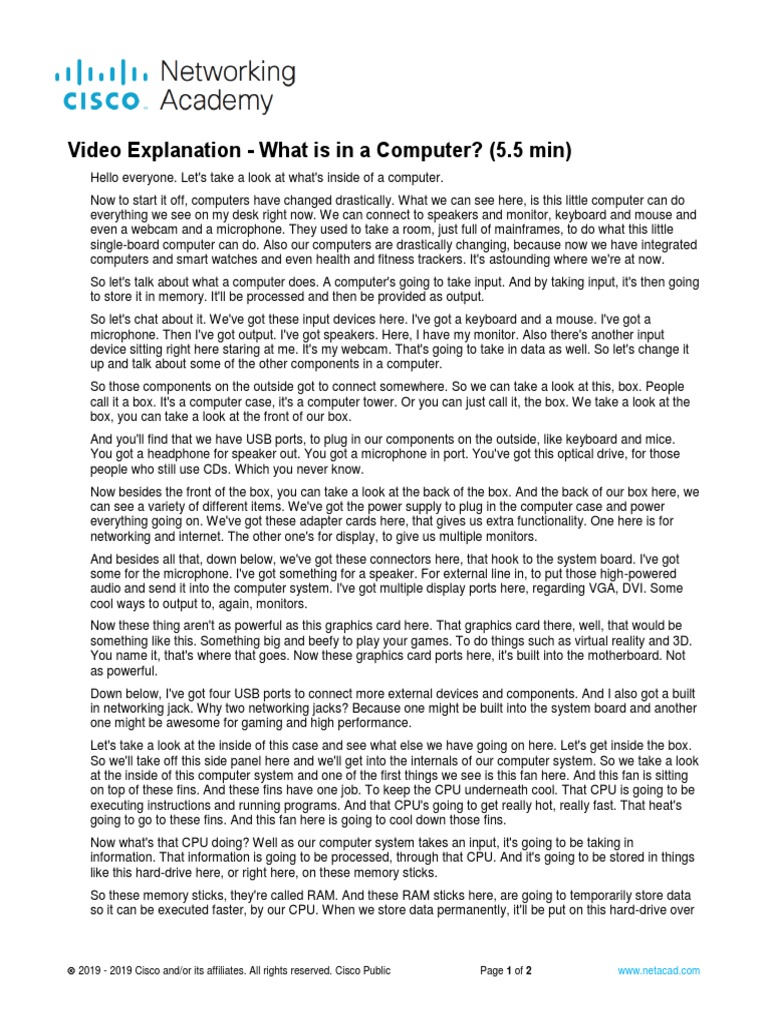 1.1.1.1 Video Explanation - What Is in A Computer | Download Free PDF | Input/Output | Random ...