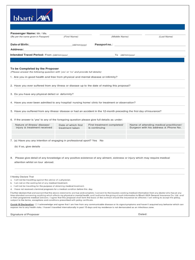 AXA Health Insurance Self-Declaration Form | PDF | Physician | Clinical ...