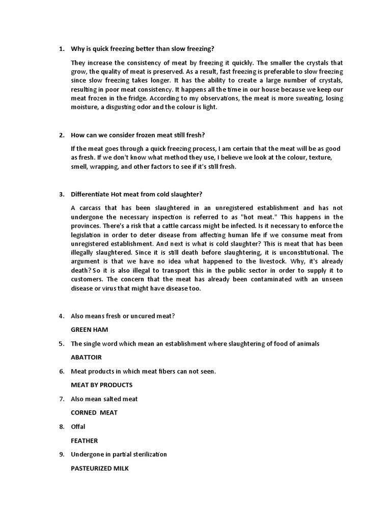 Fast vs Slow Freezing in Meat Preservation | PDF