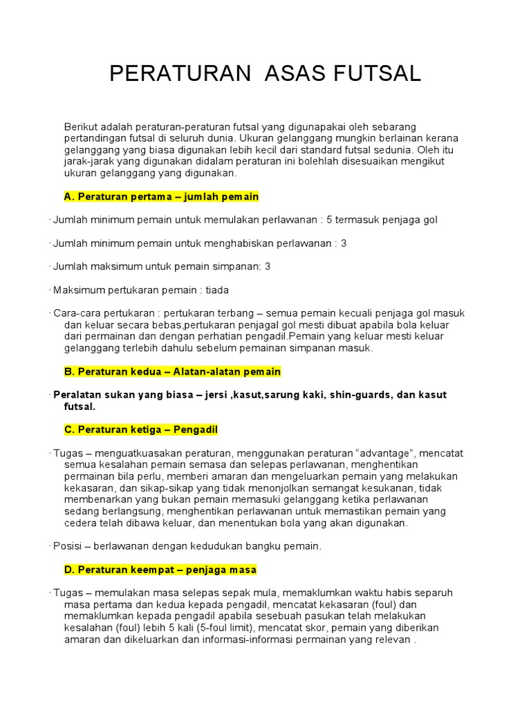 Peraturan Asas Futsal | PDF