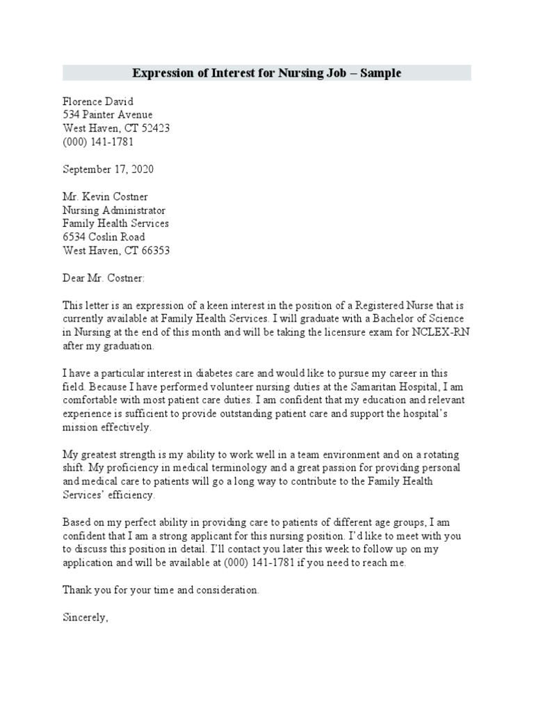 Expression of Interest For Nursing Job | PDF