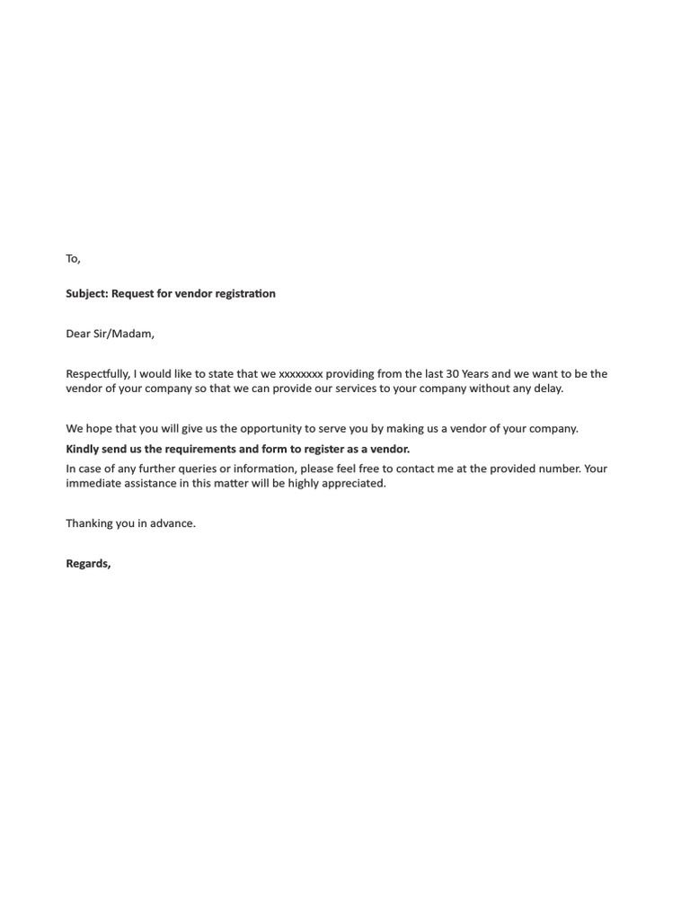 Vendor Registration Request Letter Sample | PDF