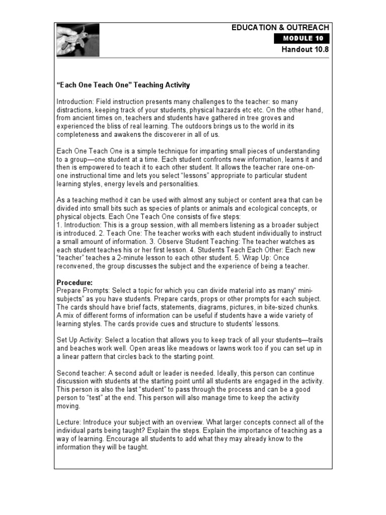 "Each One Teach One" Teaching Activity: Education & Outreach Handout 10 ...